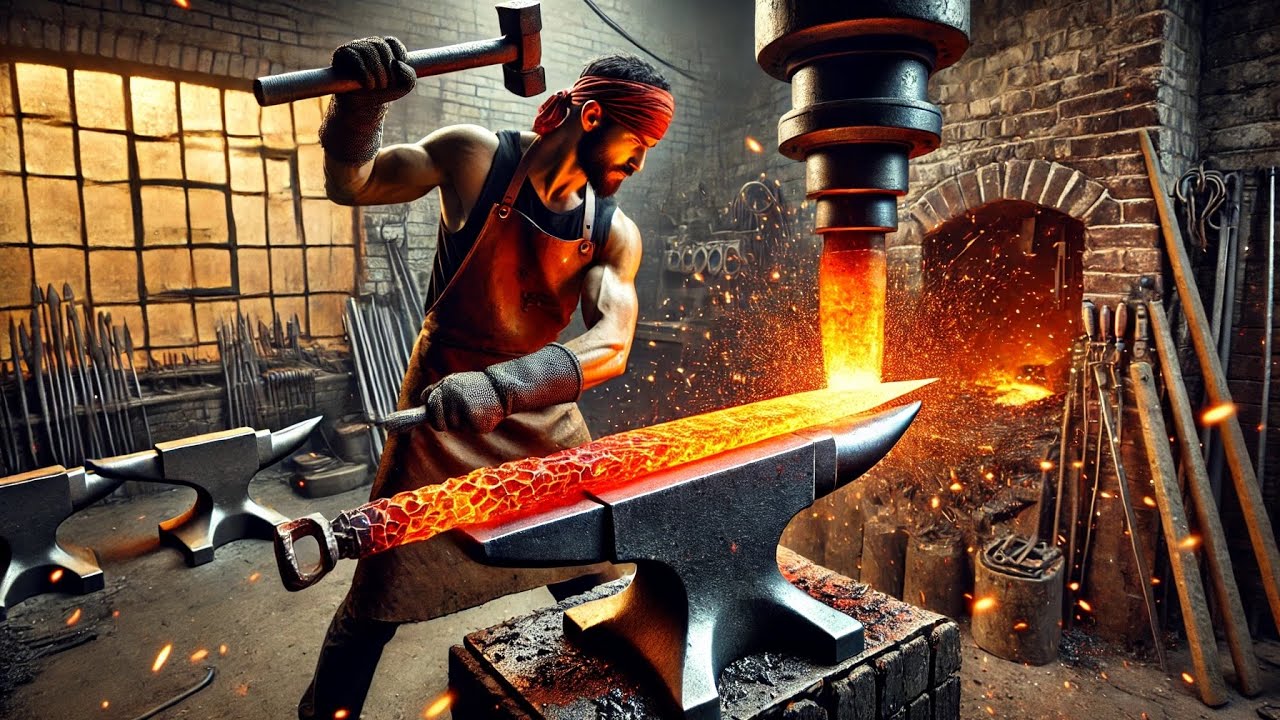 Forging a Giant Blade: Extreme Heat and Power in Action - YouTube
