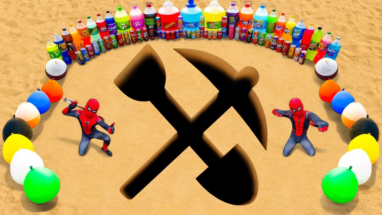 Experiment: Pickaxe vs Shovel pit Eruption from Orbeez, Balloons Fanta ...