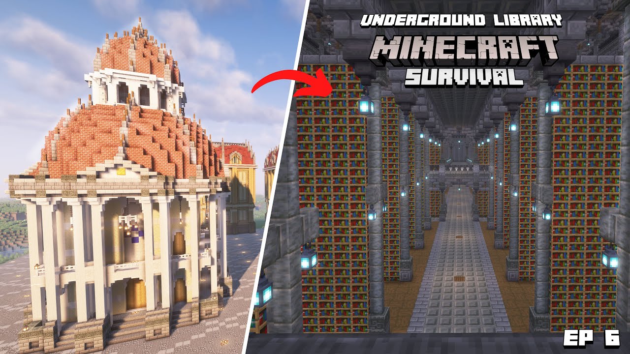 I build a Massive Underground Library in Minecraft Survival Inspired by ...
