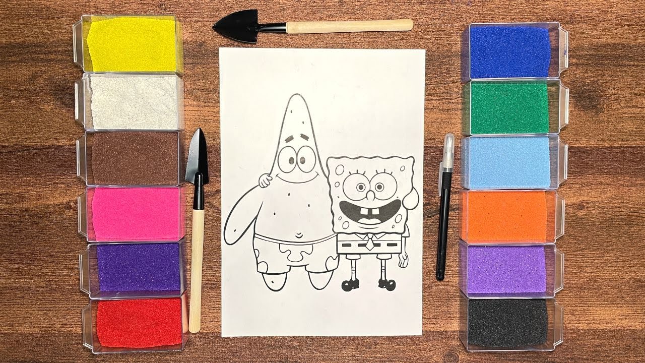 SPONGEBOB AND PATRICK IN BIKINI BOTTOM / SAND COLORING /SAND PAINTING ...