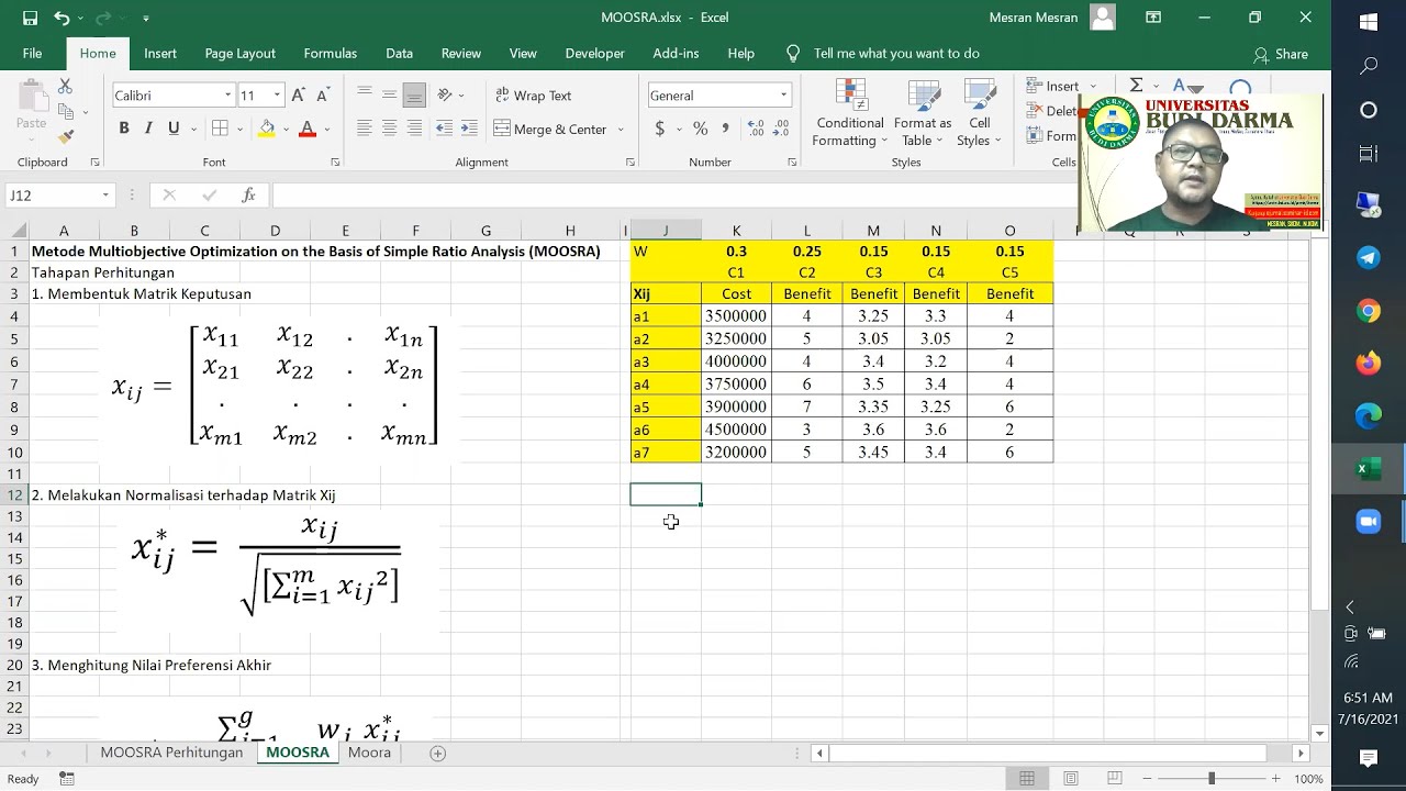 Tutorial Perhitungan Metode MOOSRA Menggunakan EXCEL - YouTube