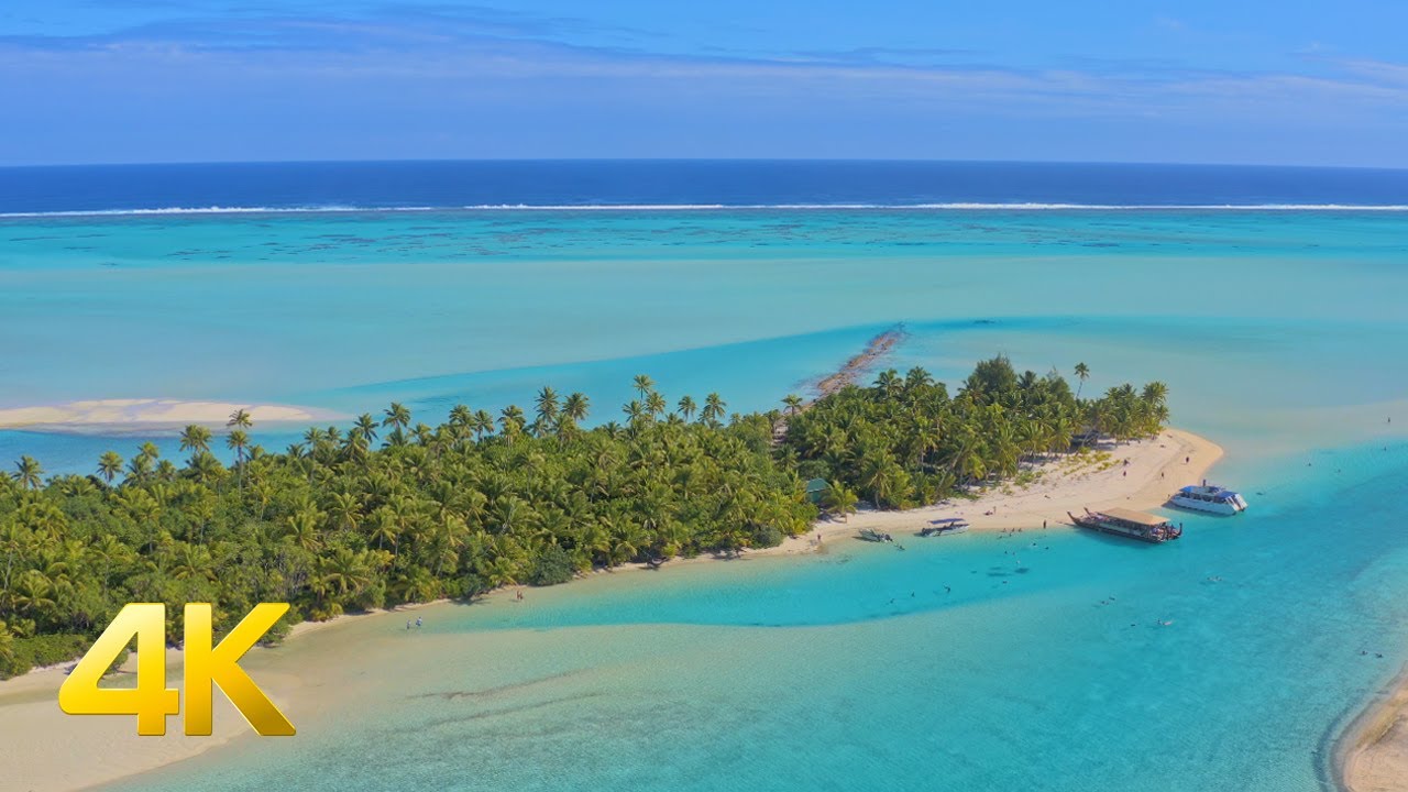 Aitutaki in 4K. Cook Islands tropical lagoon paradise. Drone and ...