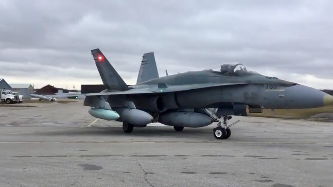 RCAF CF-18A Hornets (433 TFS) CYXU Refueling Stop and Departure (Mar 6/ ...