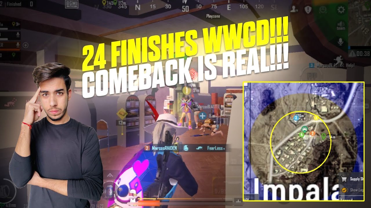 24 Finishes WWCD | BGMI + Wanted Comeback | Perfect 4v4 Fights | iPhone ...
