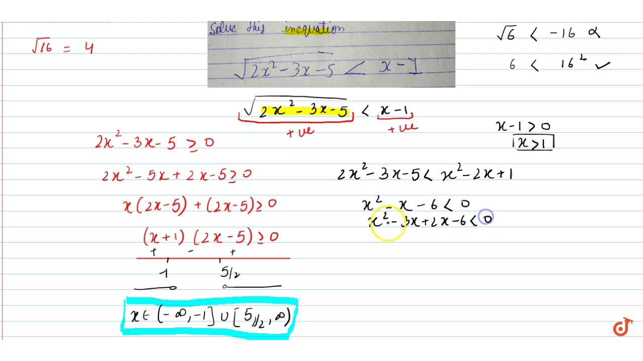 Solve This Inequation sqrt 2x 2 3x 5 Lt x 1 YouTube