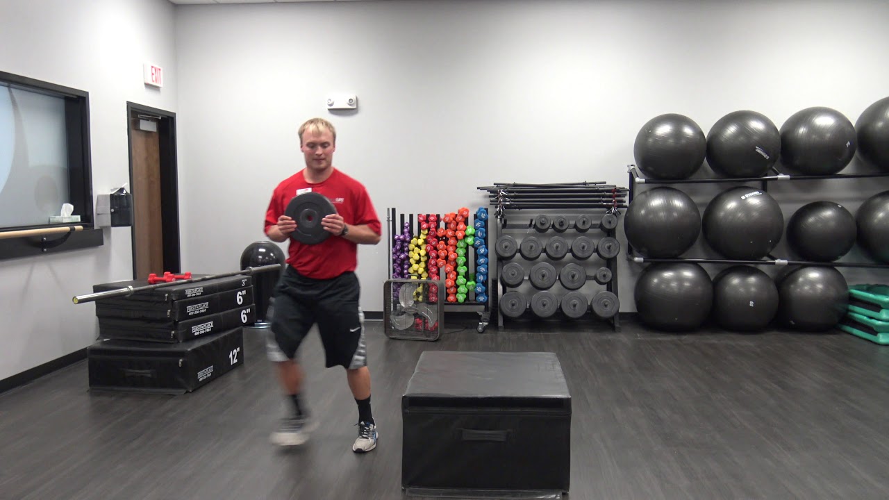 Sideways box step ups with side lunge holding plate - YouTube