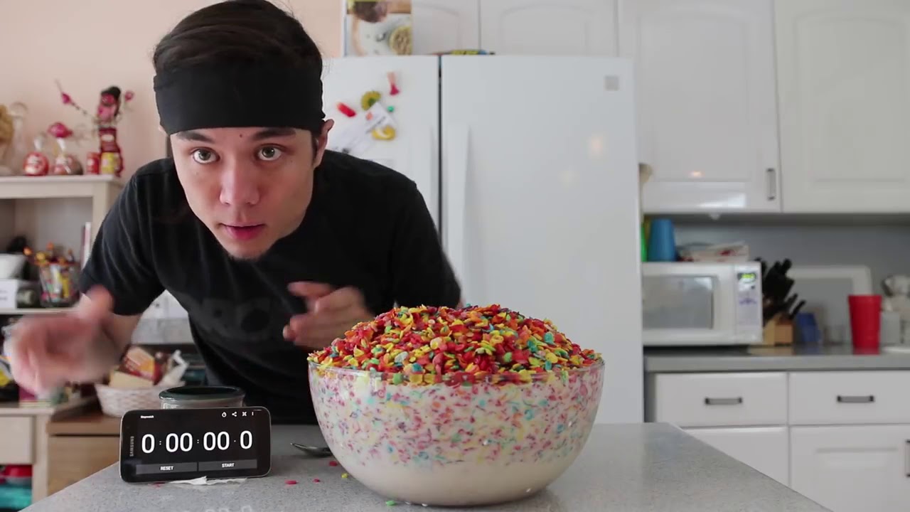 Huge Bowl of Fruity Pebbles Challenge - YouTube