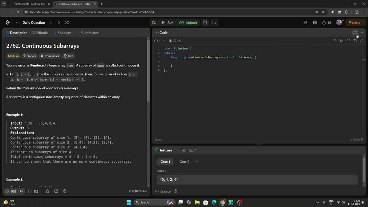 Today's LeetCode Continuous Subarrays - YouTube