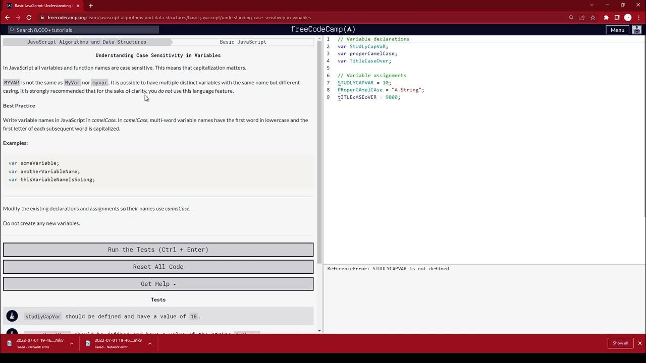 Understanding Case Sensitivity In Variables Freecodecamp Freecodecamp Youtube