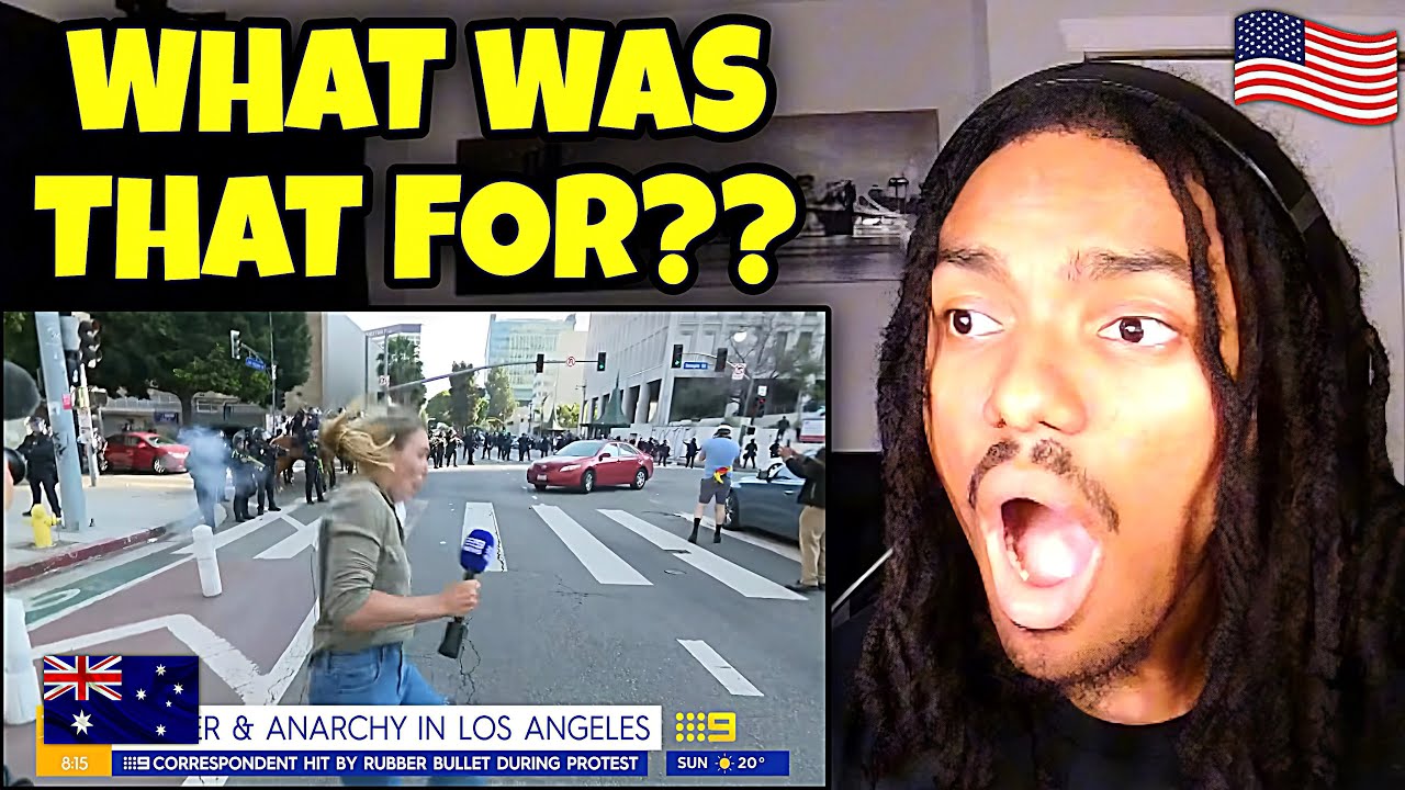AMERICAN REACTS to Australian Reporter shot with rubber bullet at LA ...