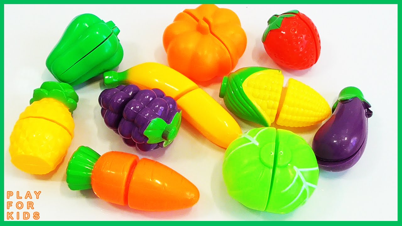 Learn Names of Fruits and Vegetables with toy velcro cutting food 🍒 ...