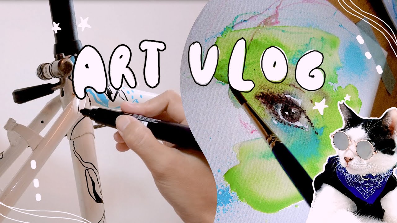 VLOG #3 💙 Watercolor Painting, Squeeze Painting Workshop, Drawing on ...
