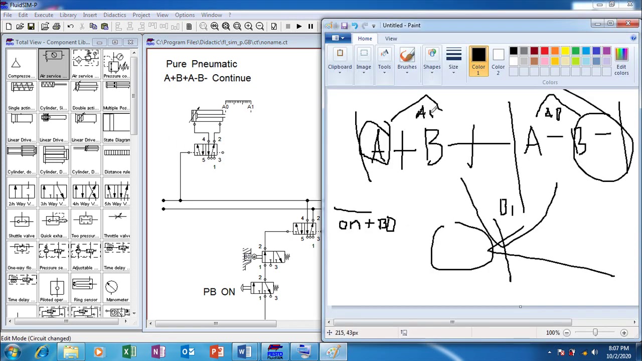 FESTO FluidSIM | Pure Pneumatic A+B+A-B- Continue | CASCADE METHOD ...
