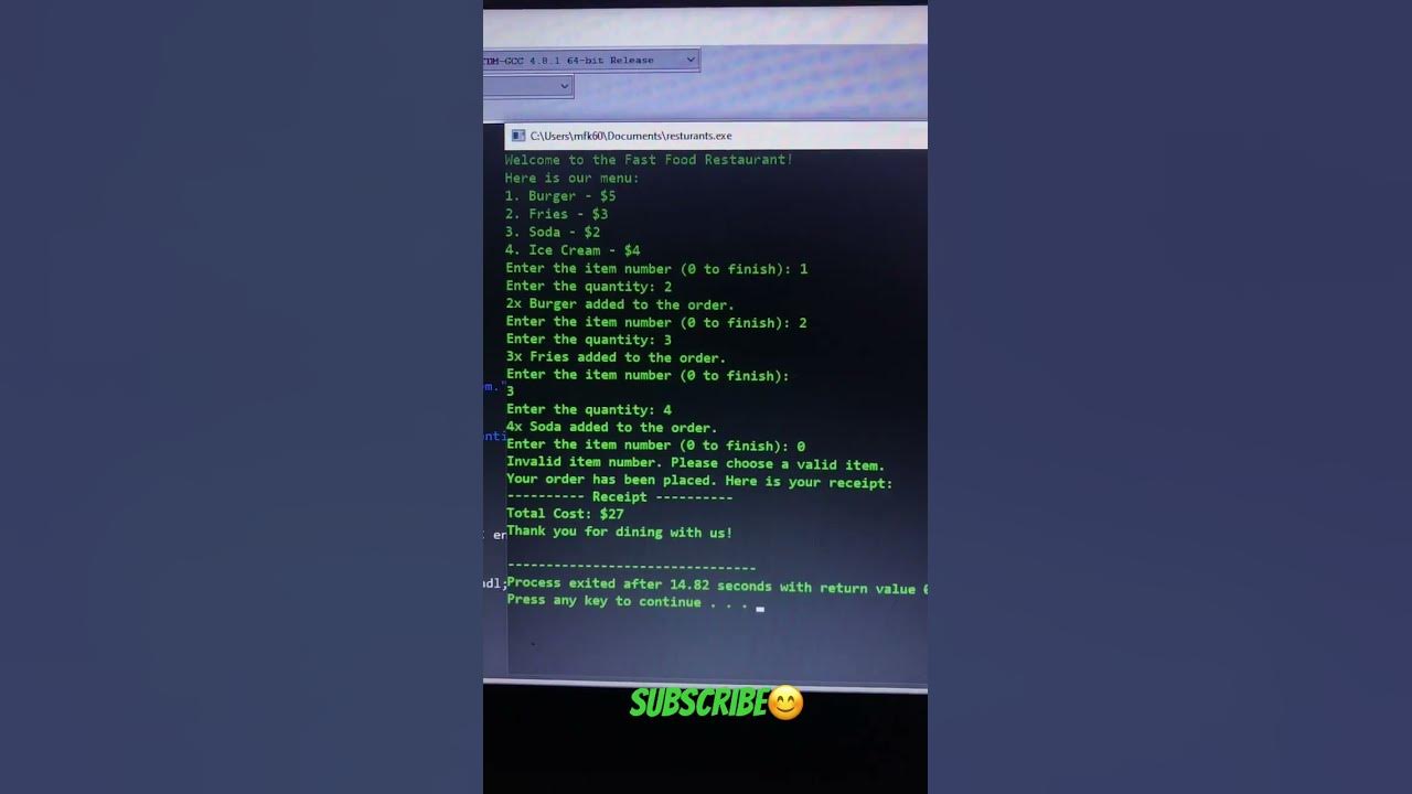 Order Bill Ide Dev C Cppprogramming Youtube