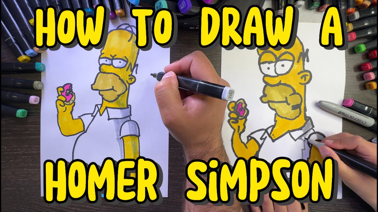 How to Draw Homer Simpson with Markers (Easy Step-by-Step for Beginners ...
