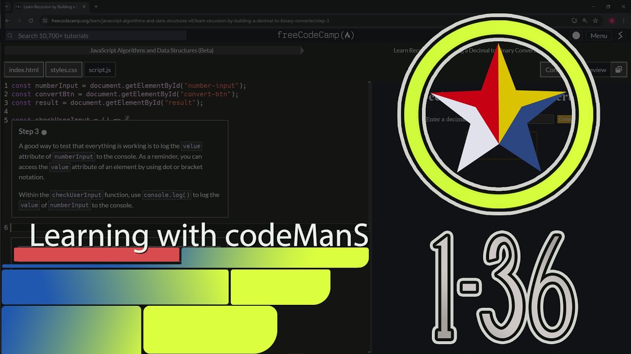 Learn Recursion By Building A Decimal To Binary Converter Step 1 36 Freecodecamp