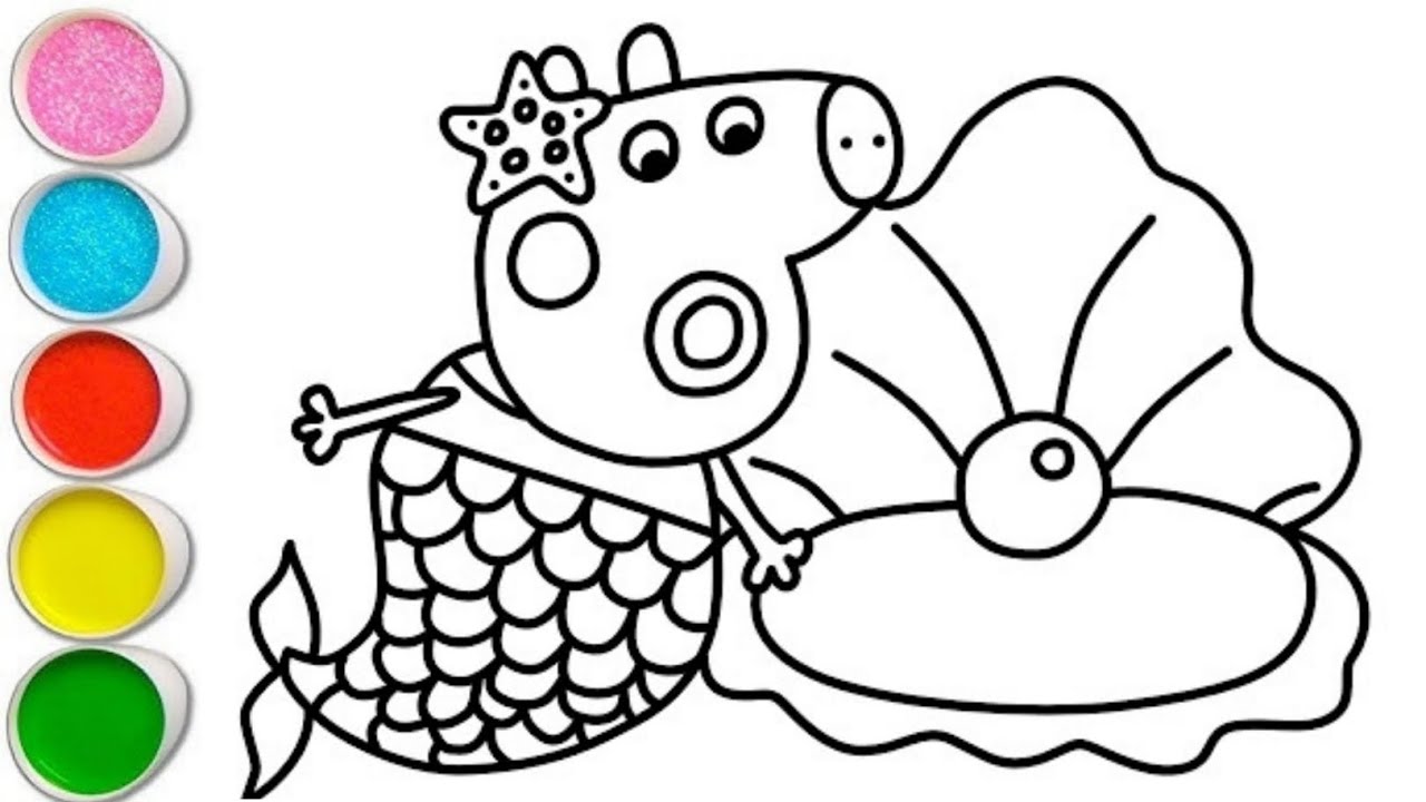 Peppa pig Mermaid for Kids step by step | Mermaid Drawing ,Painting and ...