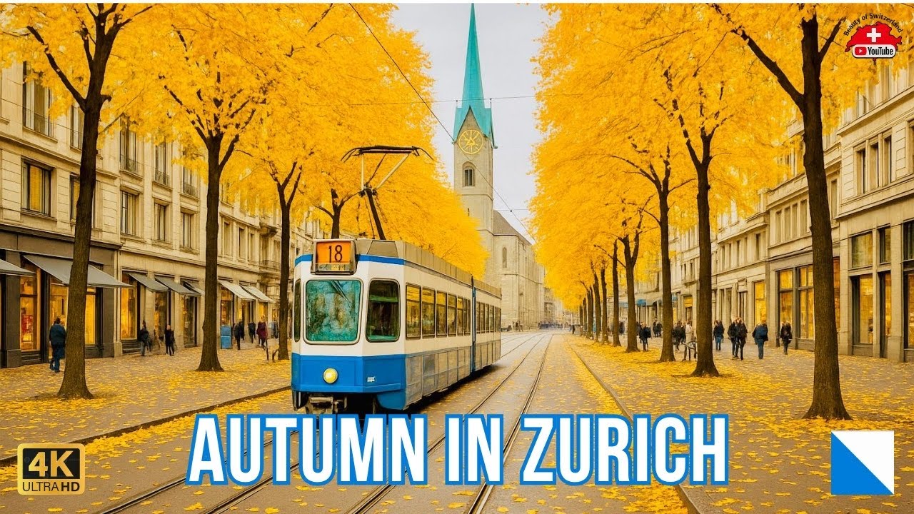 Autumn in Zurich 🍂 Walking Through Golden Leaves by Lake Zurich 🇨🇭 ...