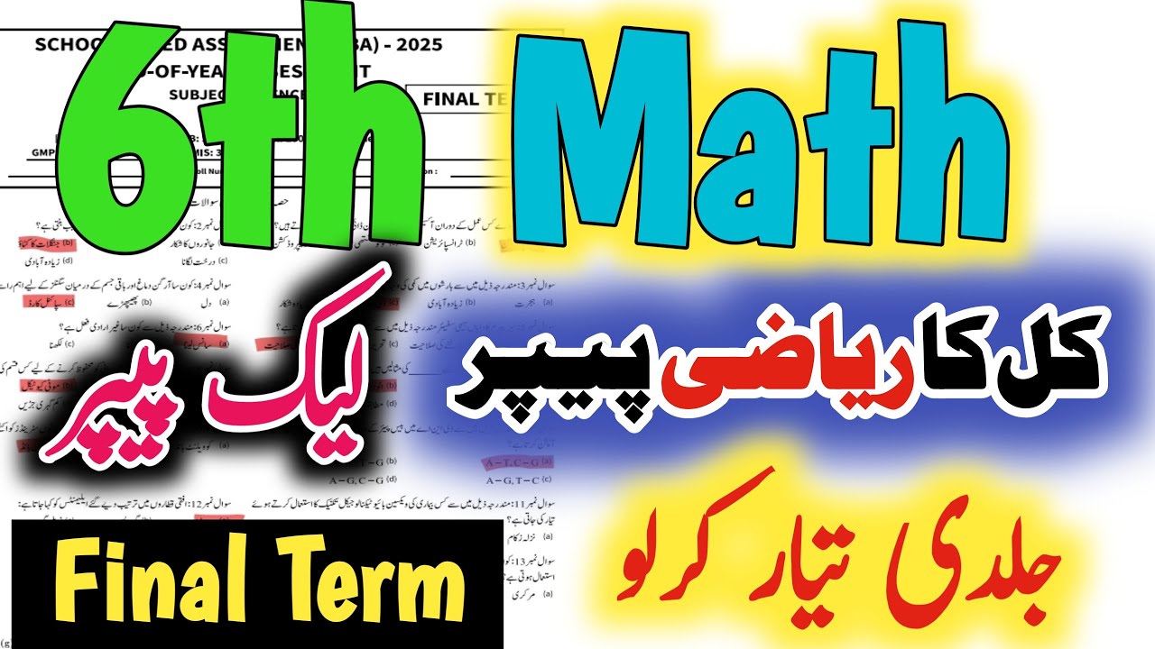 class 6 Math Paper final term 2025 |6th class Math Paper School Based ...