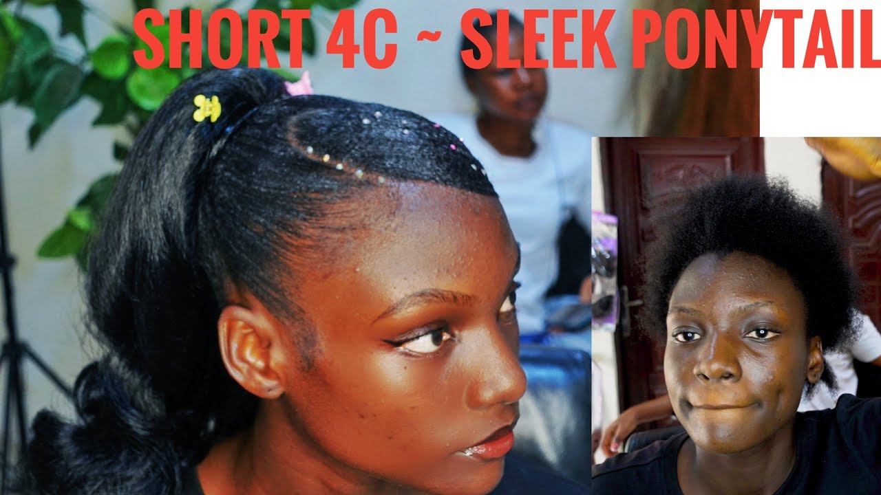 How to achieve very sleek ponytail on short 4c hair || DIY - YouTube