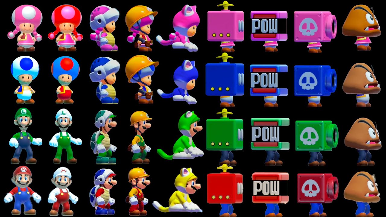 Super Mario Maker 2 - All Power Ups! All Characters! (SM3D World) - YouTube