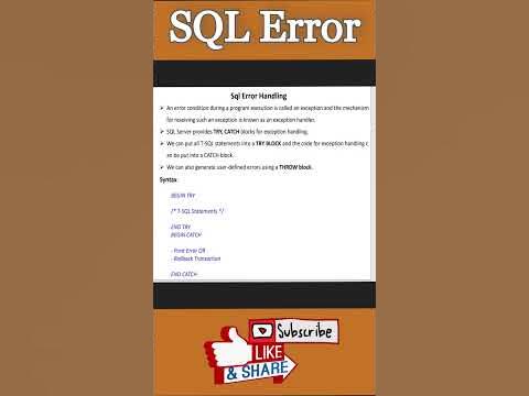 Sql Error Handling | Try Catch - YouTube