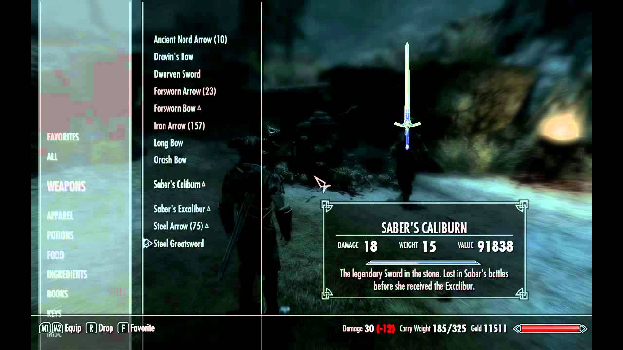 Skyrim - Saber's Swords - Excalibur and Caliburn - YouTube