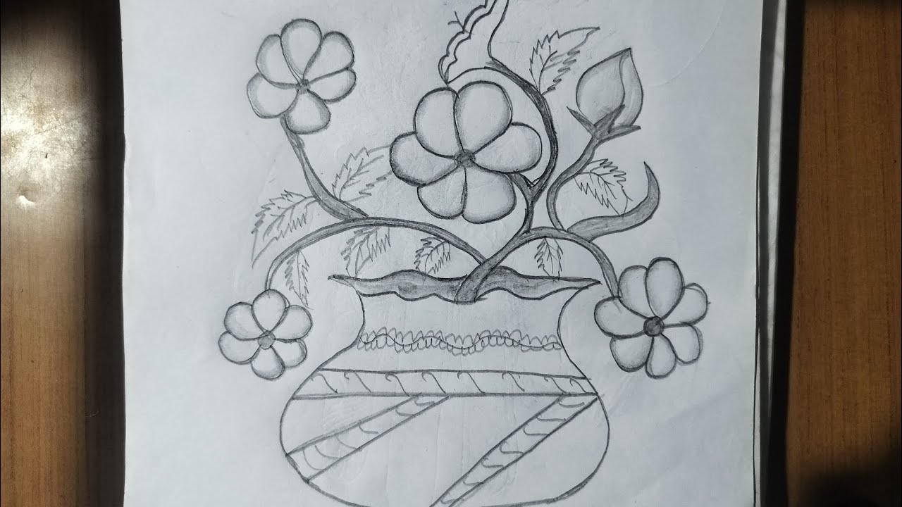गमला में फूल बनाने का आसान तरीका| how to draw gamla me flower | pencil ...