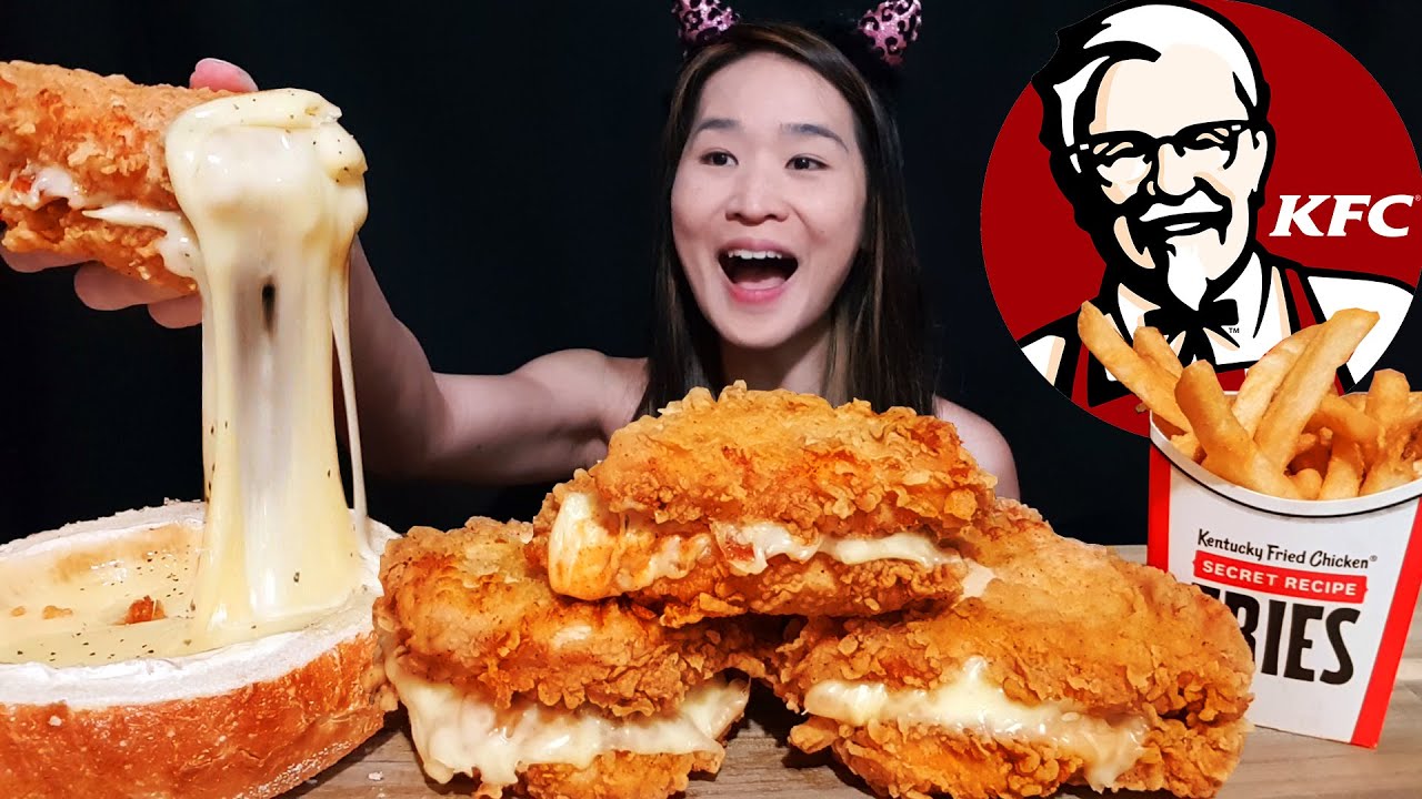 INSANELY CREAMY CHEESE W/ KFC DOUBLE DOWN MUKBANG! Chicken Sandwich ...
