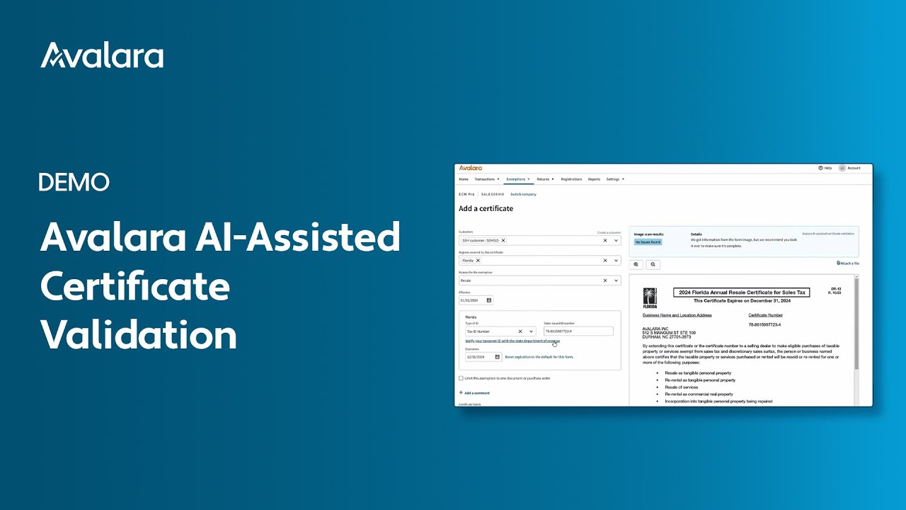 Avalara AI-Assisted Certificate Validation Demo - YouTube