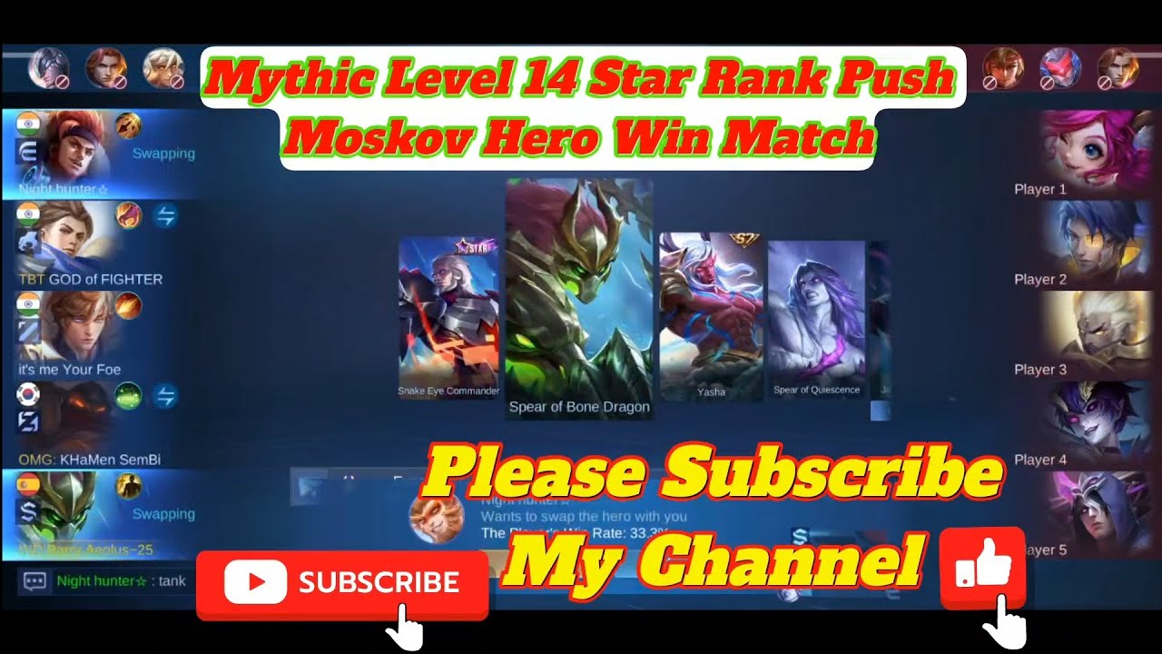 ml moskov hero mythic 14 star rank push win | moskov rank gameplay ...