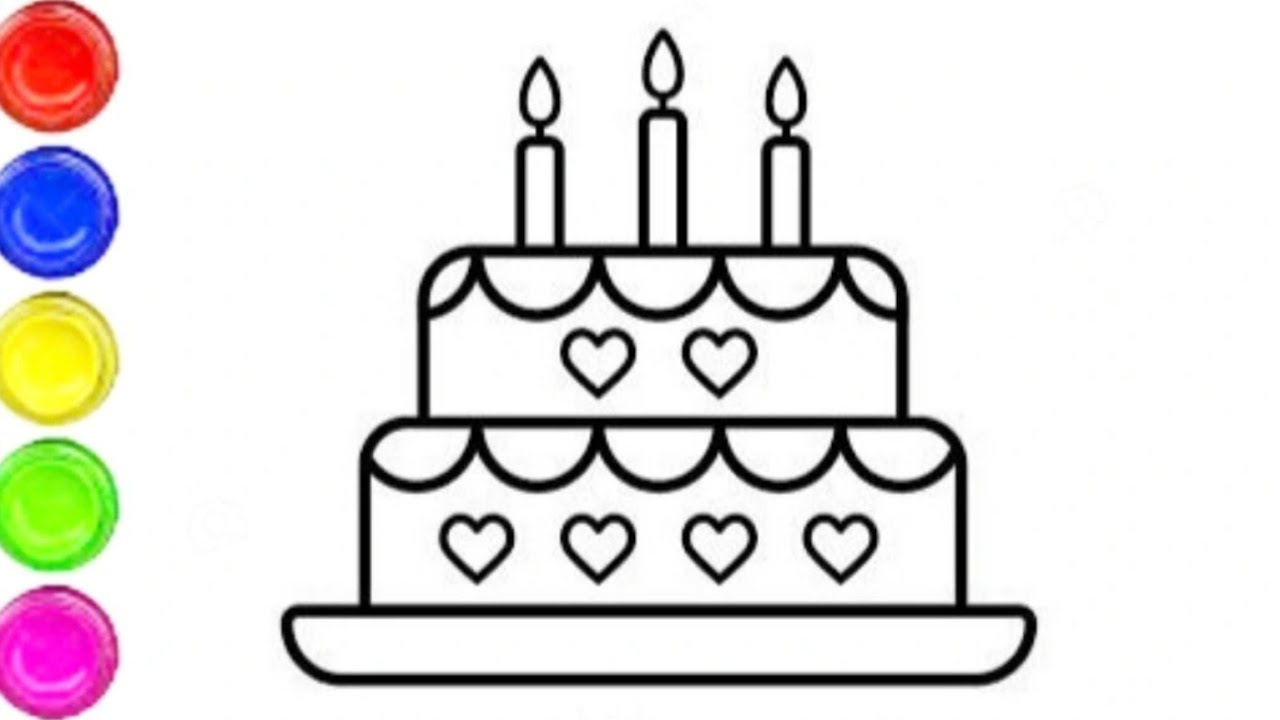 Menggambar dan mewarnai kue ulangtahun | drawing coloring a cute ...