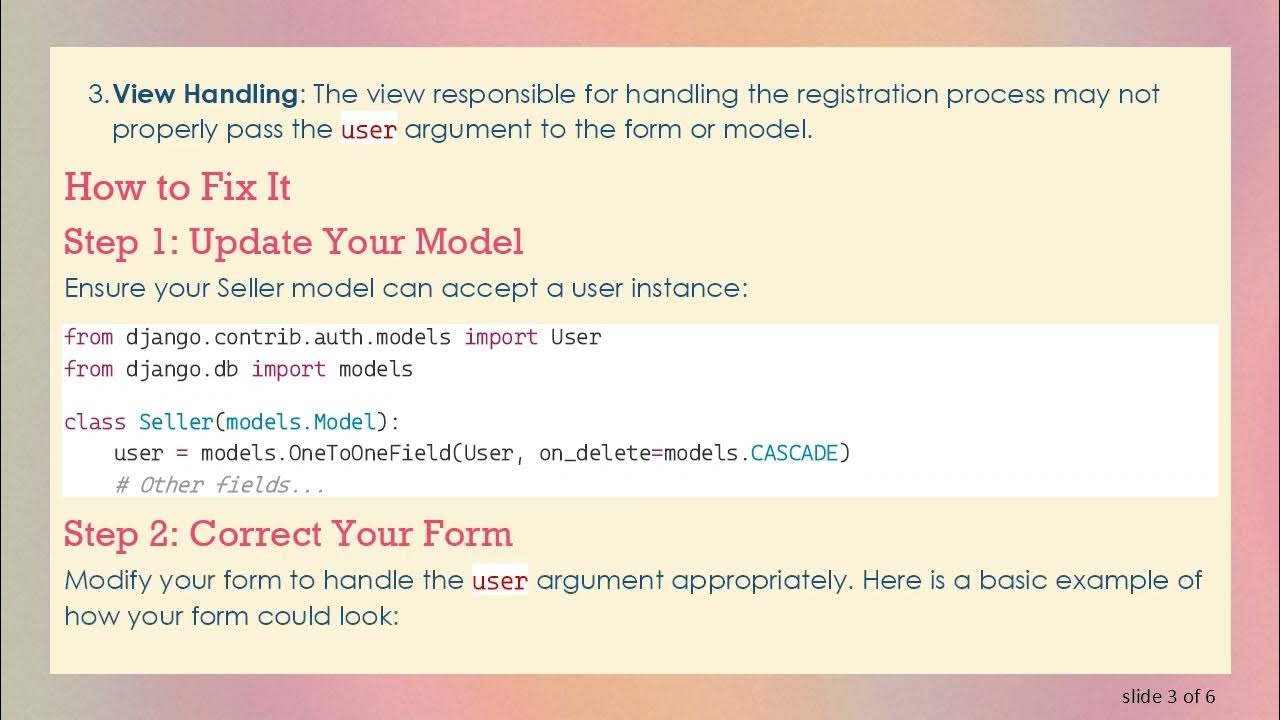 How to Resolve the Unexpected Keyword Argument 'user' Error in Django - YouTube