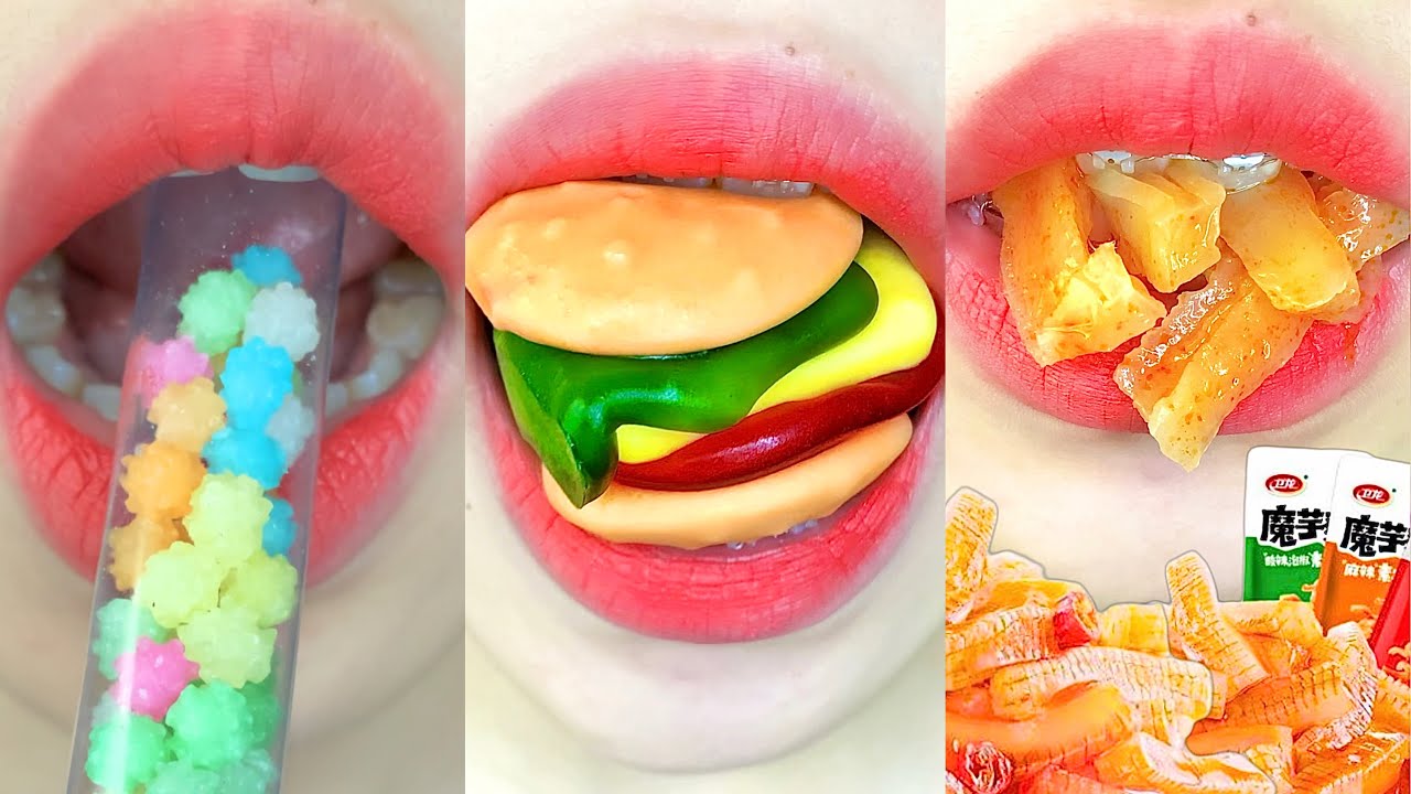 asmr STAR CANDY BURGER GUMMY COOKIE CREAM HARIBO SPICY AMONDE MARA ...
