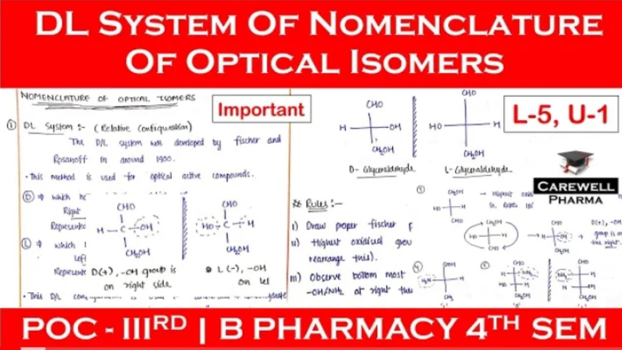 DL system of nomenclature of optical isomers || L-5, Unit-1 || POC - 3 || B Pharmacy 4th ...