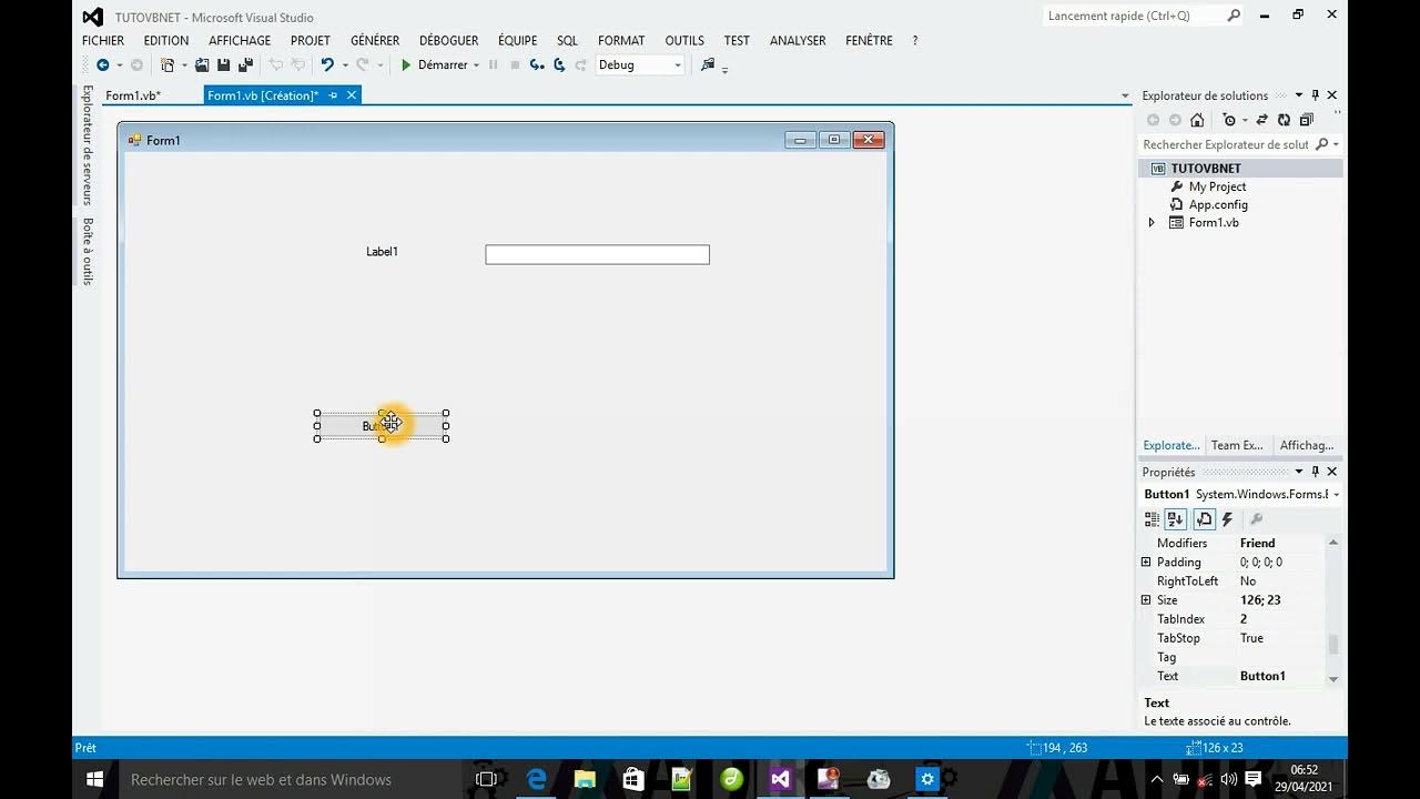 Cours VB.NET 06: Ajout d'un outil de contrôle sur un formulaire - YouTube