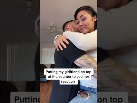 Putting my girlfriend on the counter to get her reaction😍