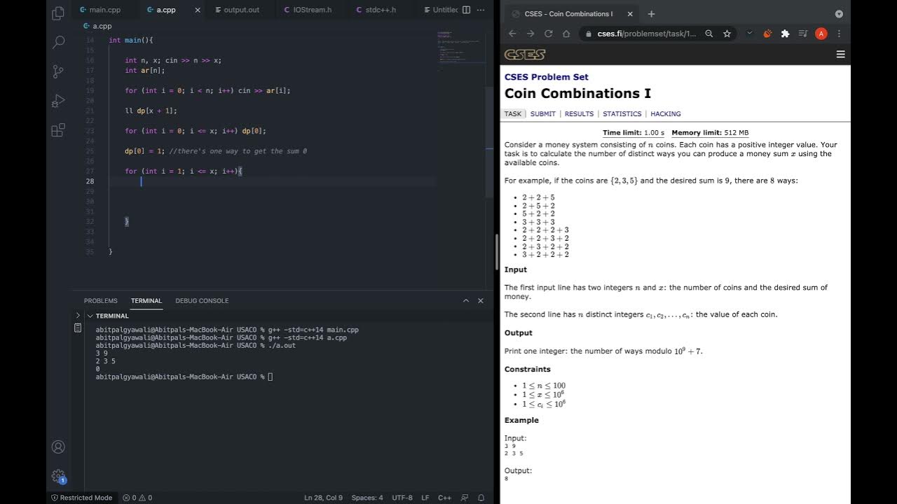 Cses Dp Coin Combinations I Cses Problem Set Solution Youtube