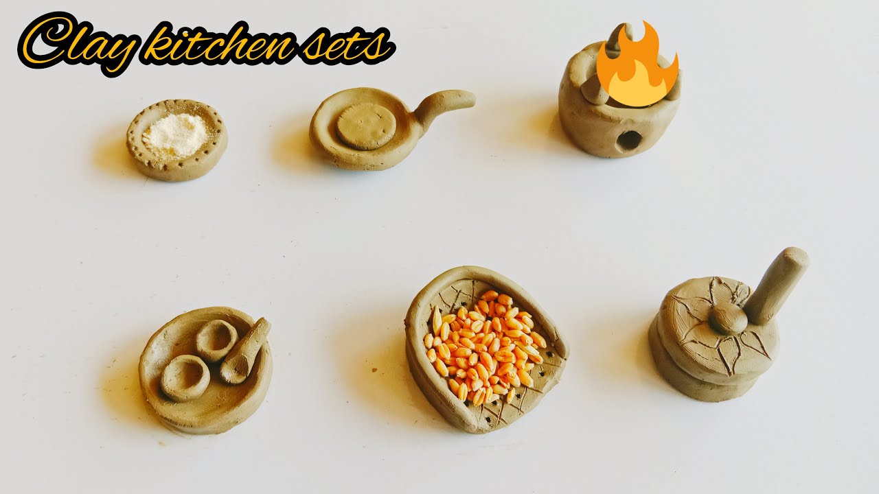 How to make clay kitchen set || Matti k kitchen sets kisay banay ...