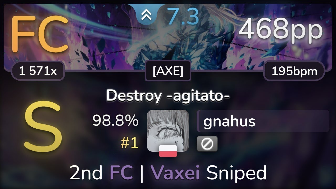 7.3⭐ gnahus | Yooh - Destroy -agitato- [AXE] 98.8% (#1 468pp FC) - osu ...