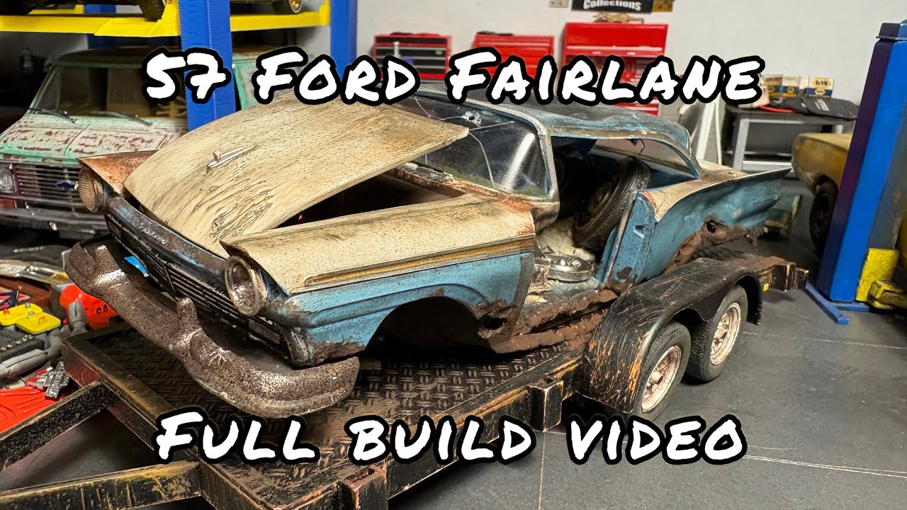(112) 1957 Ford Fairlane 500 weathered scale model car kit full build ...