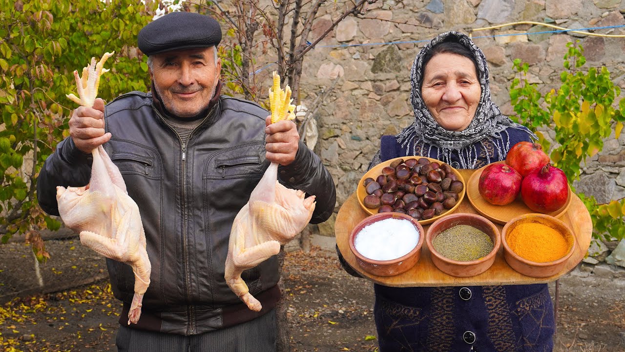 AZERBAIJAN Village: Roasted Chicken with Pomegranate and Chestnut in a ...
