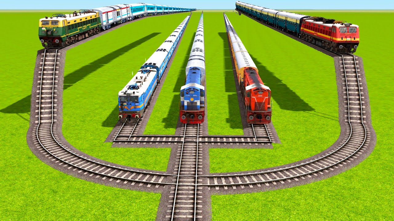 TWO BIGGEST ROTATING RAILROAD TRACKS TRAINS VS THREE SQUARE RAILWAY ...