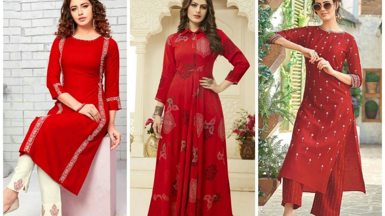 Red kurti designs/Latest red color kurti designs 2020/Red color ...
