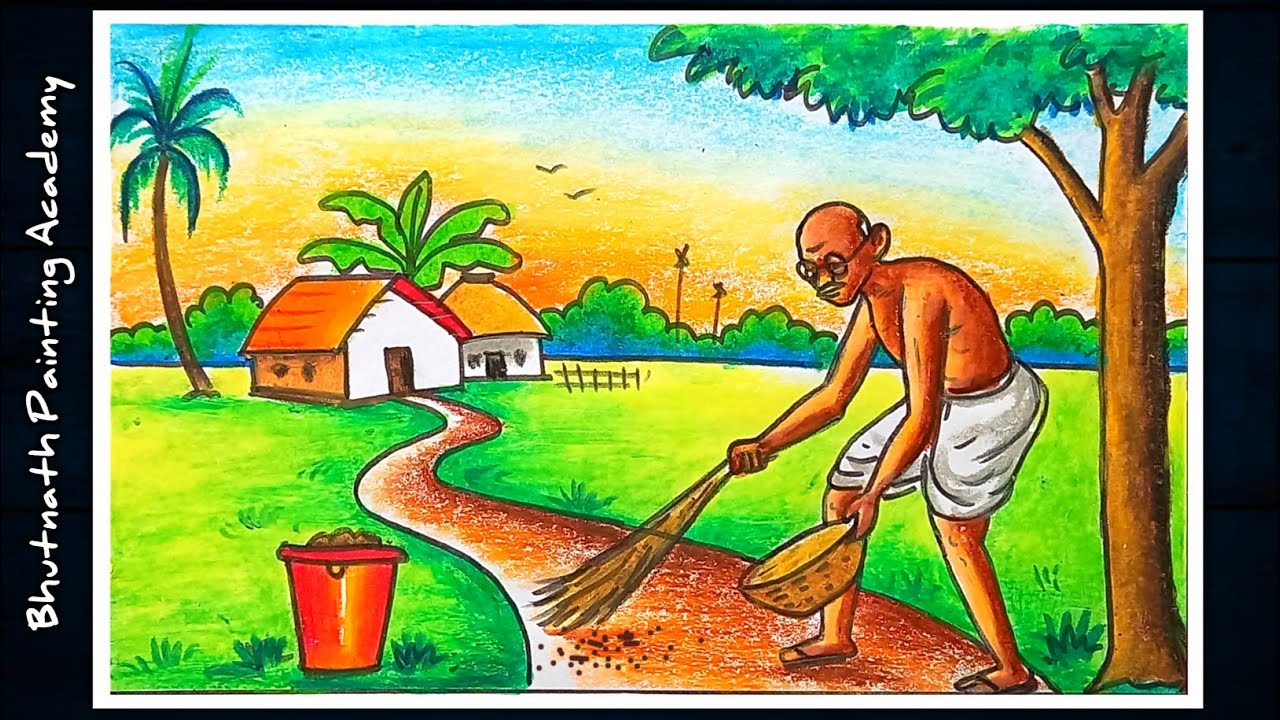 Gandhiji swachh bharat drawing ||gandhi jayanti - YouTube