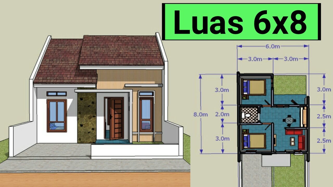 Desain Rumah 6x8 Meter │ Rumah Minimalis Tata Ruang Sederhana - YouTube