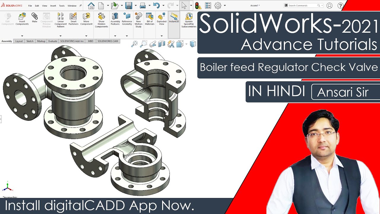 SolidWorks Tutorials | Boiler Feed Regulator Check Valve Design ...