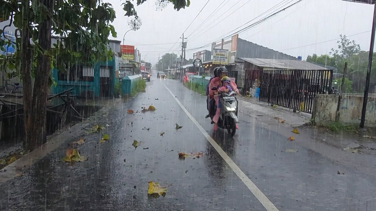Walking in the Moderate Rain in the Village | Rain in Beautiful ...