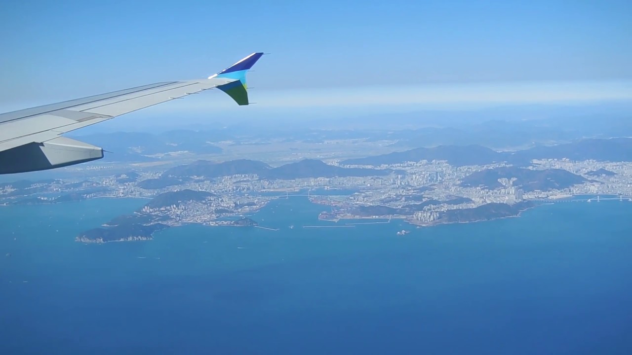 에어부산 Air Busan landing at Busan Gimhae Airport. Haeundae. Dadaepo. 해운대 ...