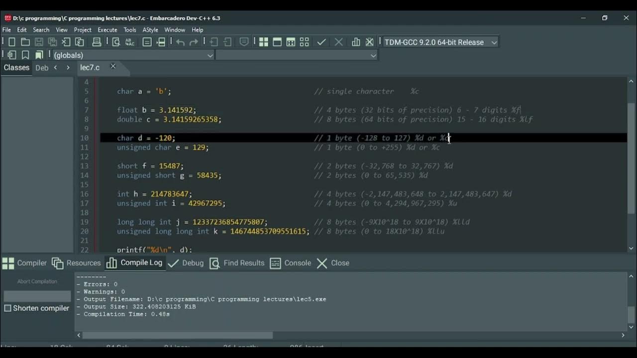 C language Course Urdu/Hindi Lecture 7(DATA TYPES) - YouTube